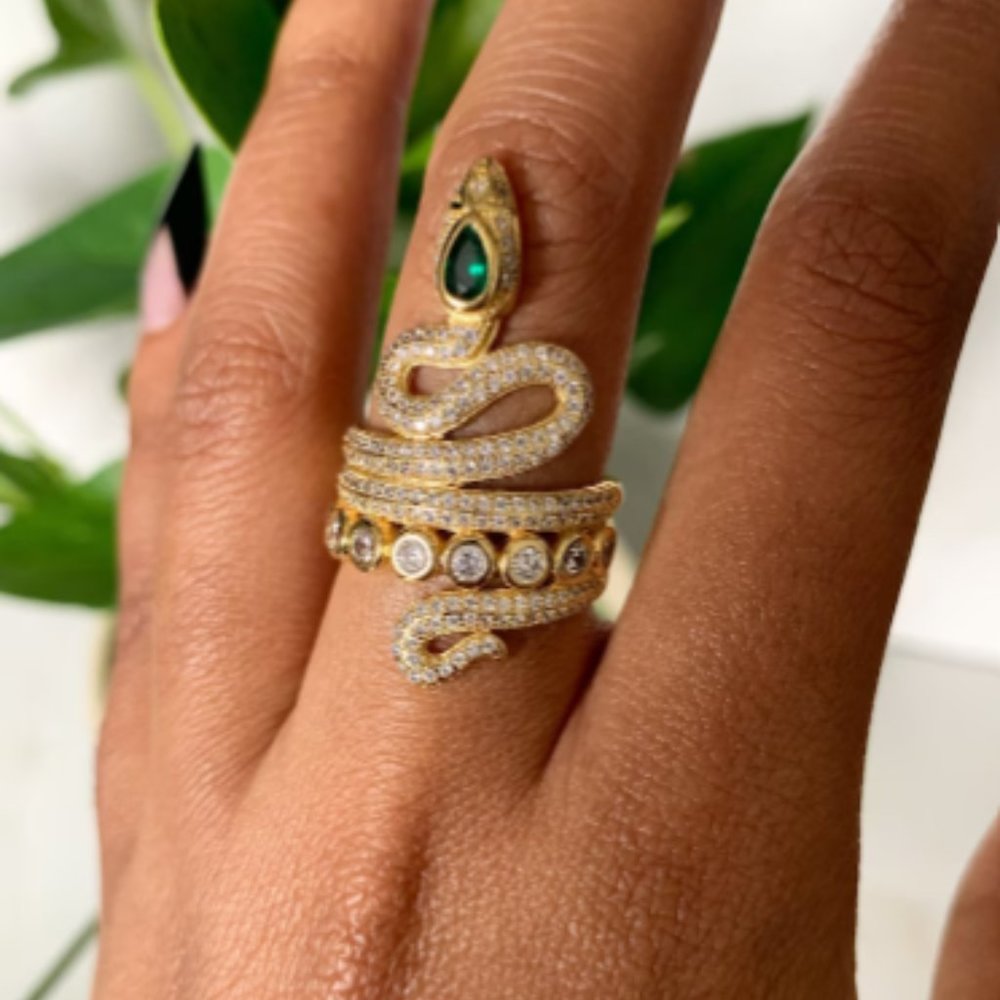 Serpent Goddess Ring Adjustable Diamond With Emerald … - Gem